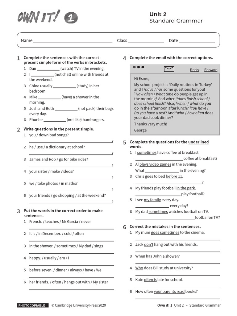 Standard Grammar Unit2 Without Answers | PDF | Syntax | Grammar