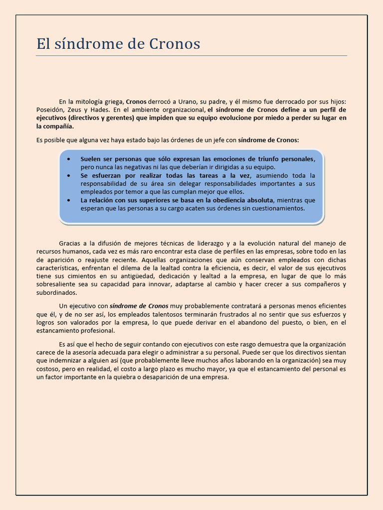 Síndrome de Cronos en Empresas | PDF | Comportamiento | Business