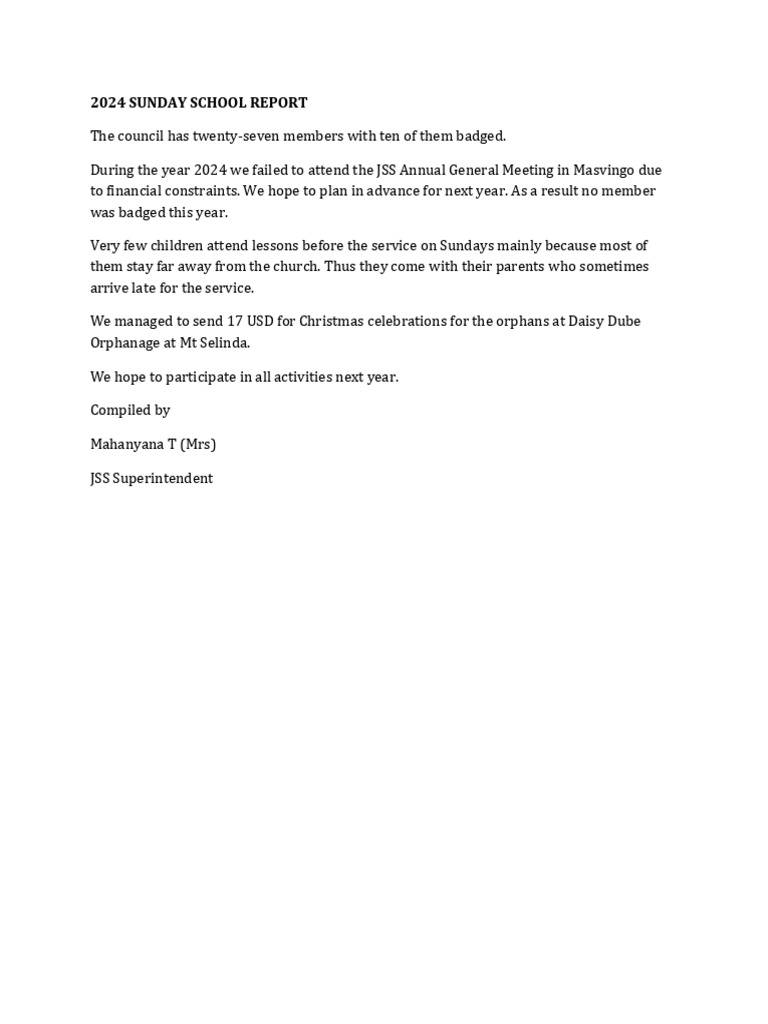 Report Sunday School | PDF