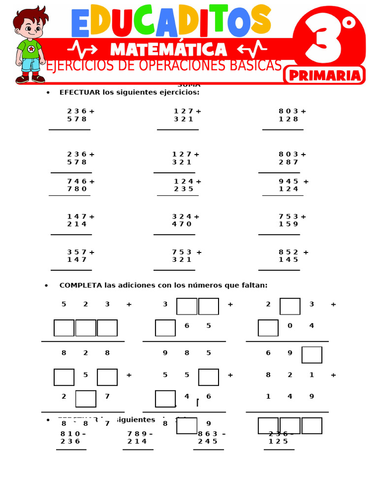 Ejercicios de Operaciones Basicas para Tercer Grado de Primaria | PDF