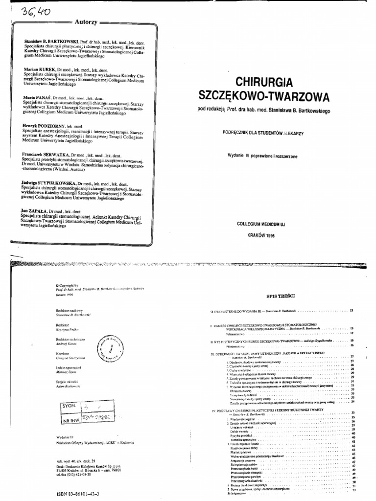 Bartkowski I in - Chirurgia Szczękowo Twarzowa. Wyd 3 | PDF