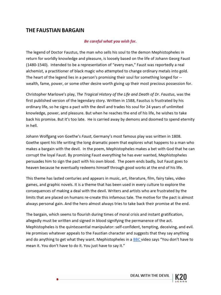 Understanding the Faustian Bargain | PDF | Faust | Demonology