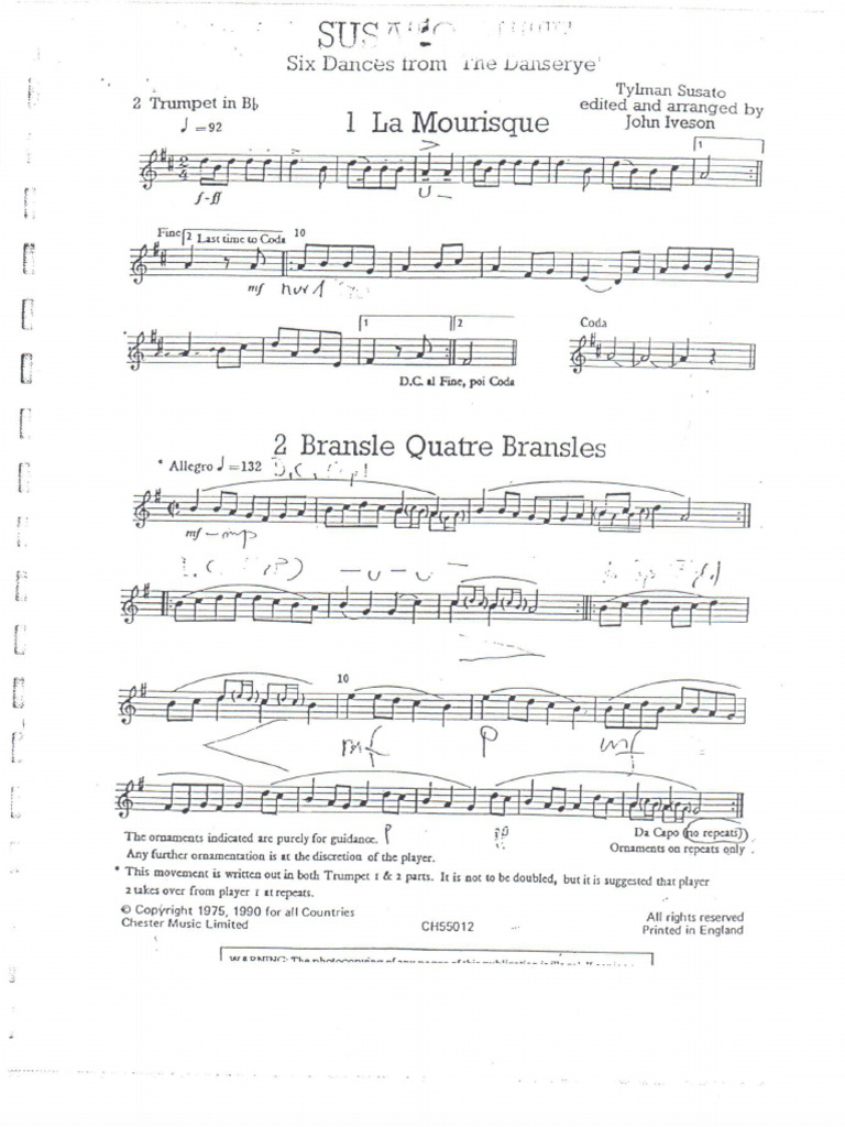 Susato Suite - Tylman Susato - Arr. John Iverson - Trompeta en BB 2 | PDF