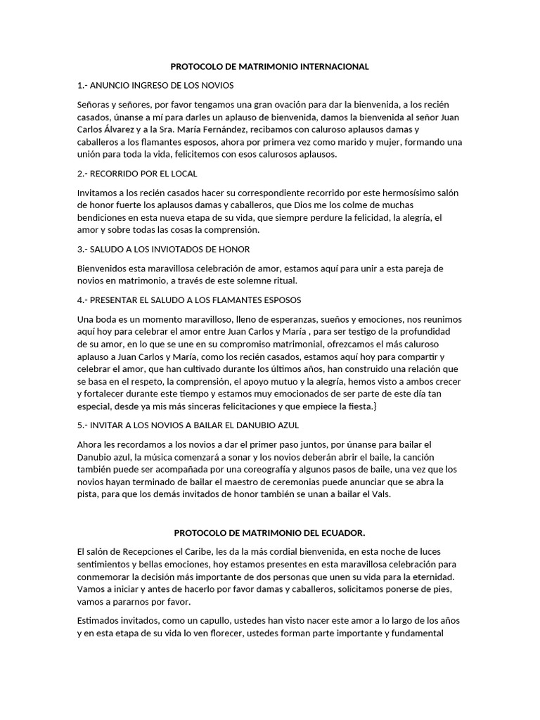 PROTOCOLO DE MATRIMONIO INTERNACIONAL | PDF | Amor