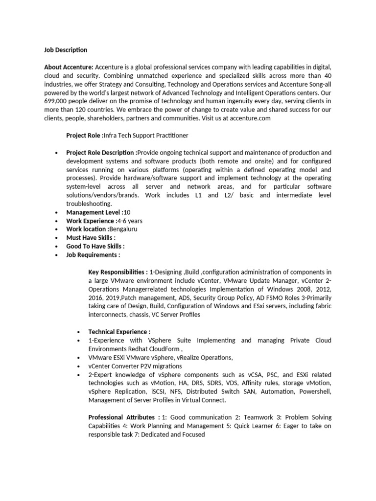 JD accenture | PDF | V Mware | Technical Support