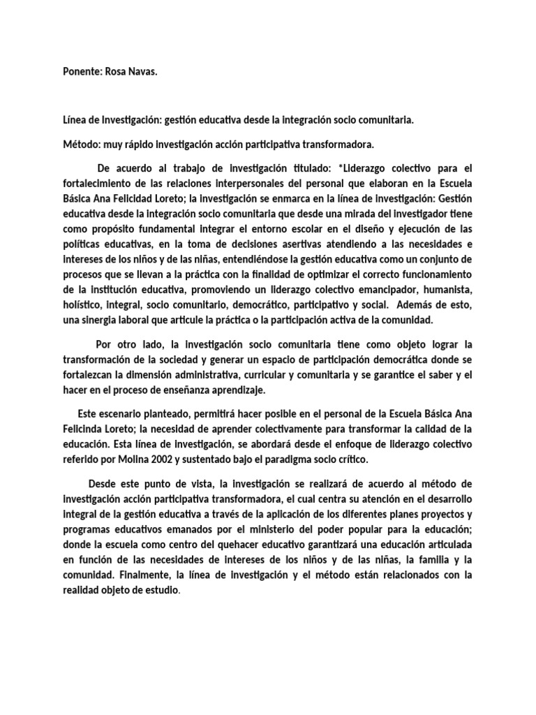 Ponente Rosa Navas | PDF | Investigación de acción participativa | Escuelas