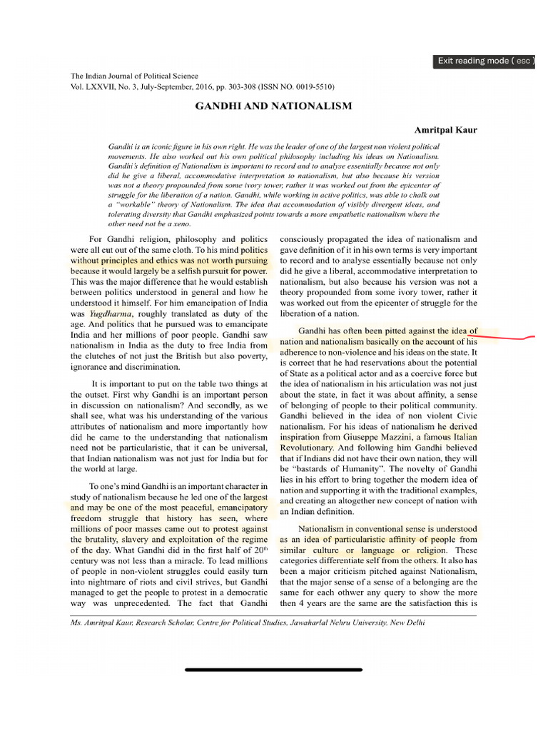 Gandhi on nationalism | PDF