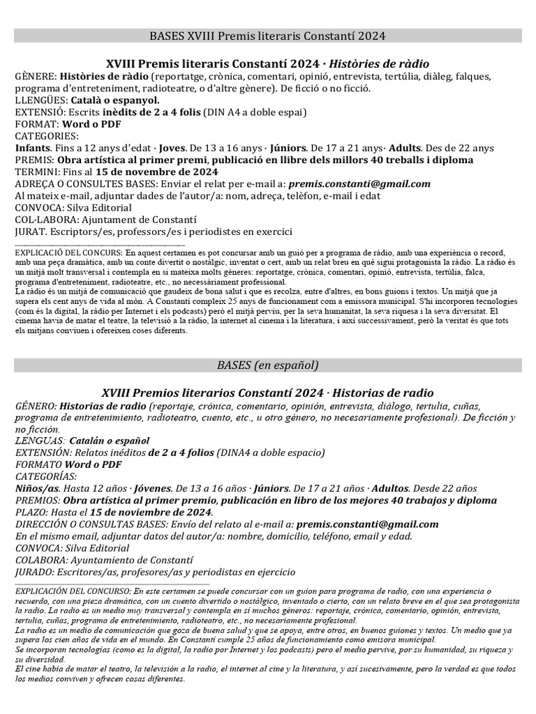 PREMIS LITERARIS Constantí BASES 2024 | PDF