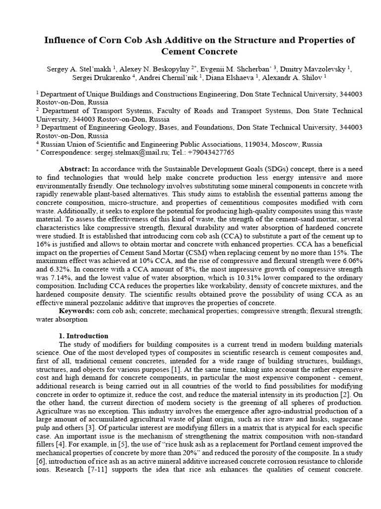 Influence of Corn Cob Ash Additive on the Structure and Properties of ...