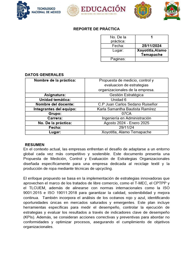 U6 Act 3 Propuesta de Medicion, Control y Evaluacion de Estrategias Organizacionales | PDF ...