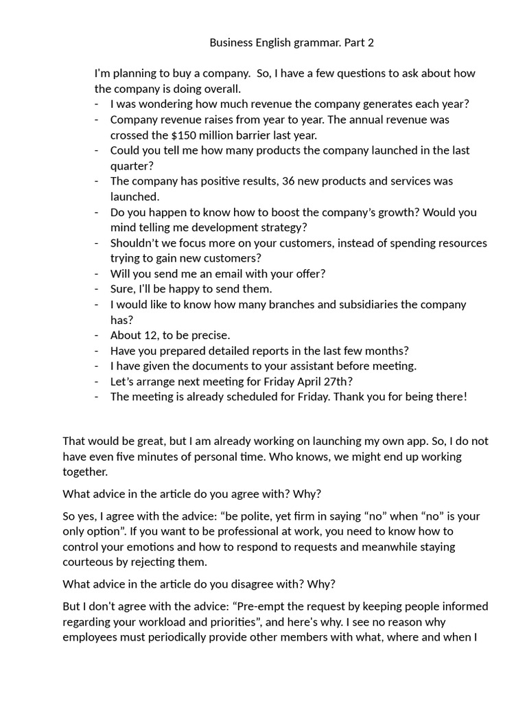 Business English Grammar | PDF