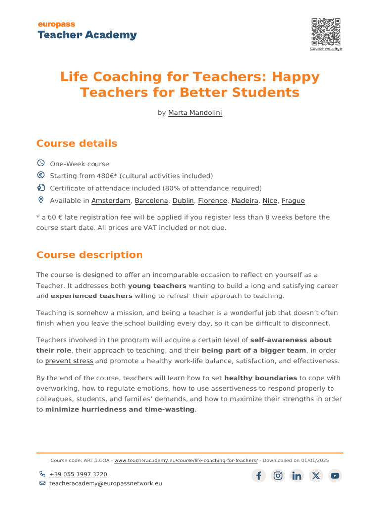Course Life Coaching For Teachers | PDF | Teachers | Mindfulness