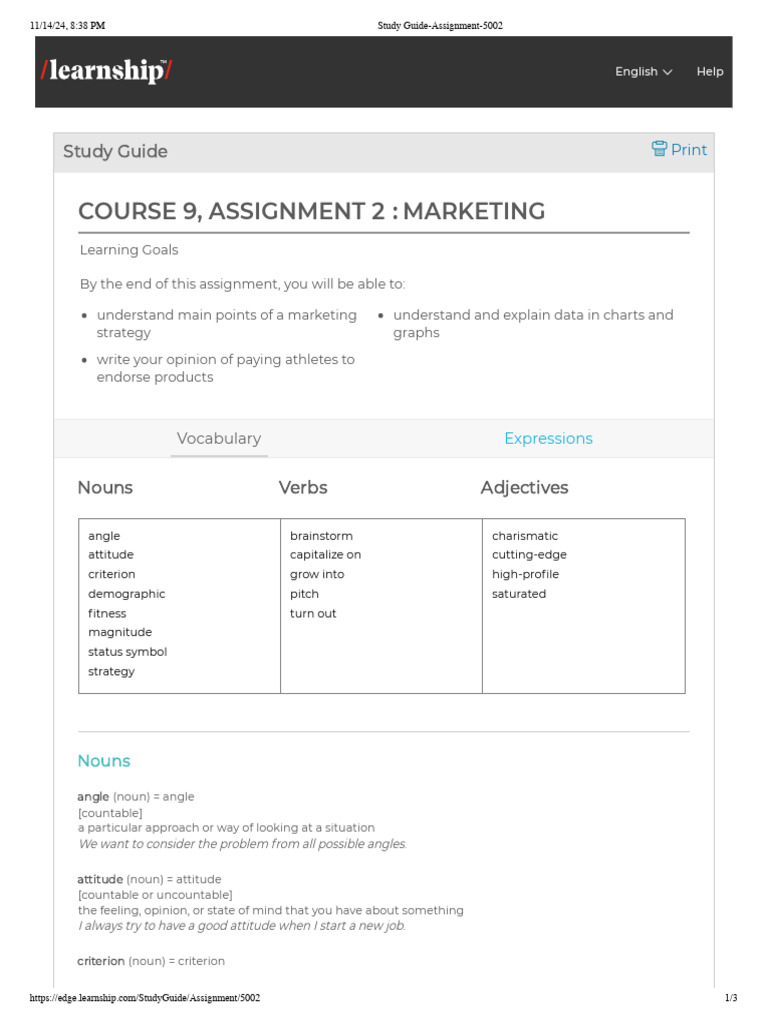 Study Guide-Assignment-2 | PDF | Noun | Verb