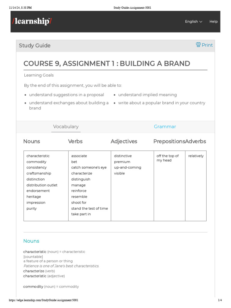 Study Guide-Assignment-1 | PDF | Noun | Adjective