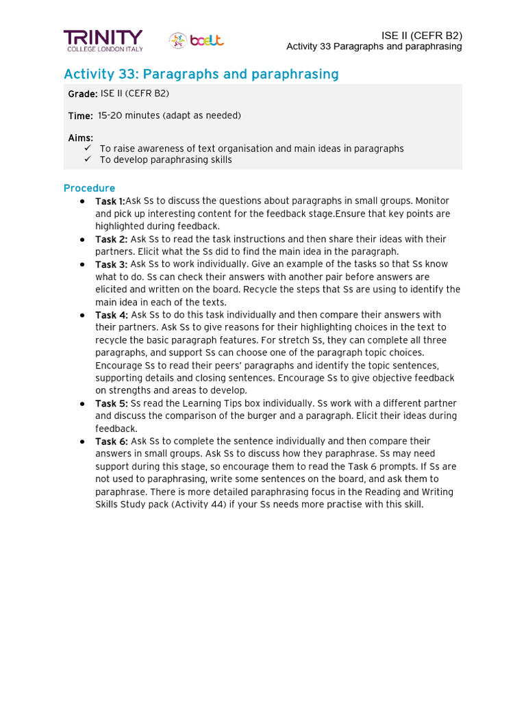 Paragraph Structure and Paraphrasing Skills | PDF | Yellowstone ...