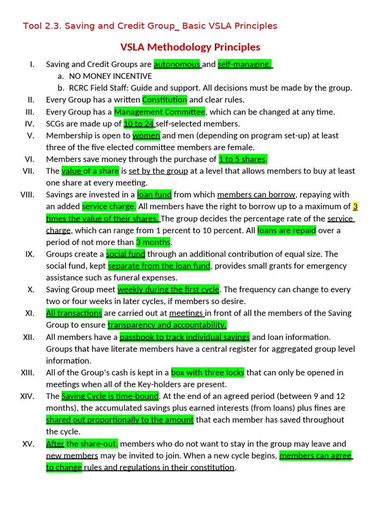 2.3. Basic VSLA Principles | PDF | Loans | Credit