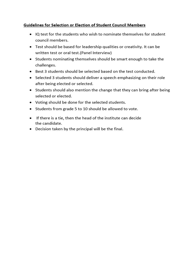 Guidelines For Selection or Election of Student Council Members | PDF