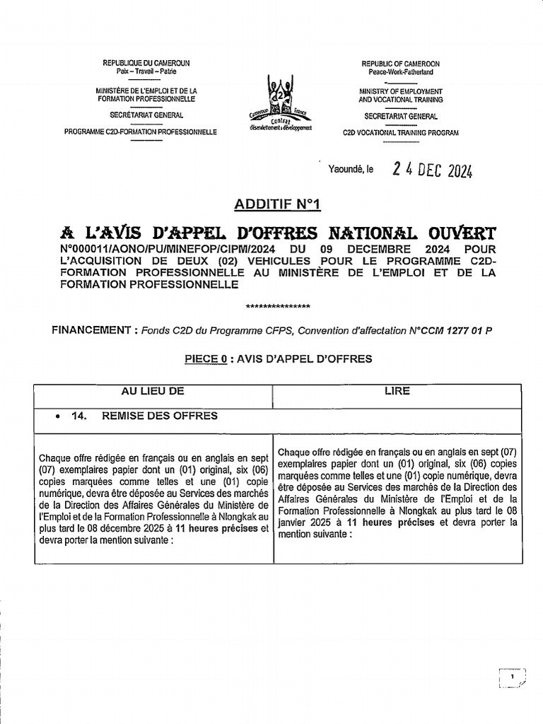 Minefop Additif 001 - 0001 | PDF