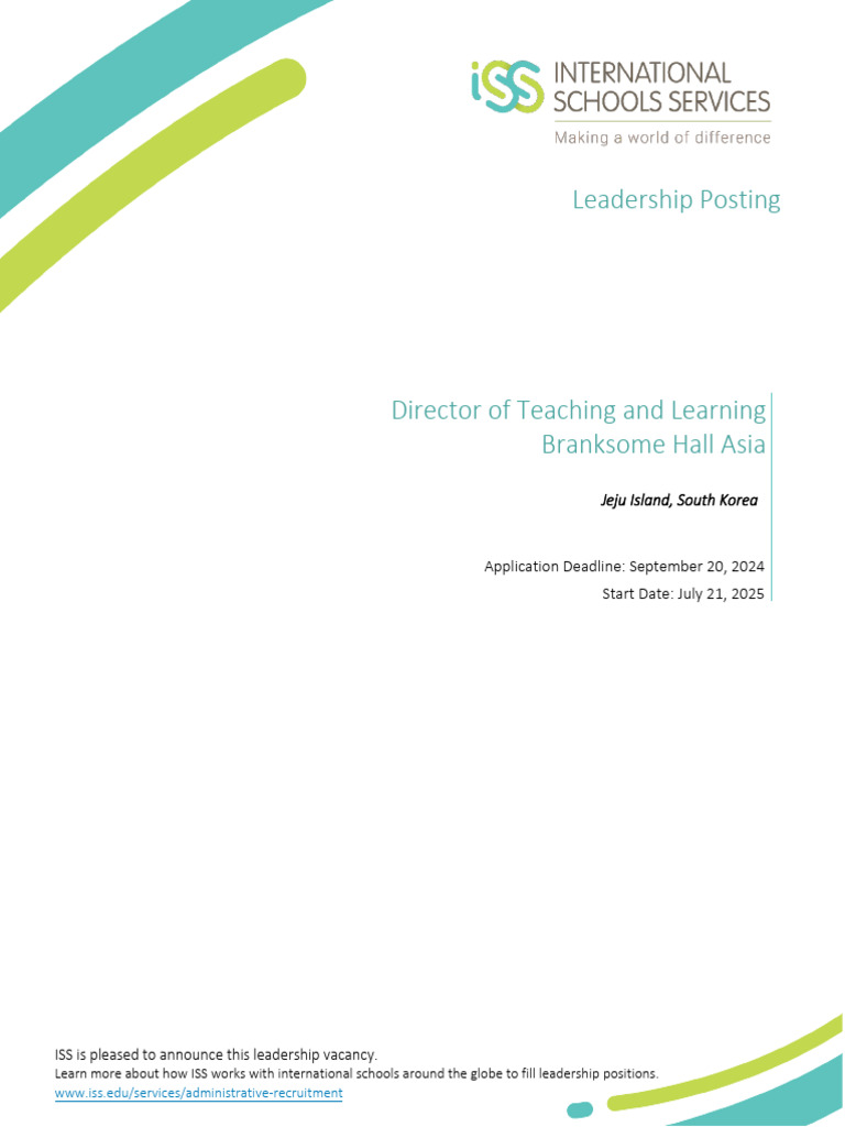 ISS Branksome Hall Asia Dir of Teaching and Learning PD 2024 | PDF