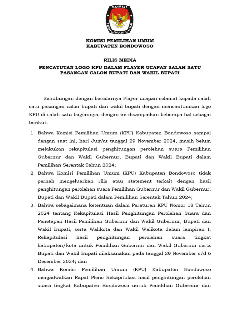 Rilis Media Pencatutan Logo Kpu | PDF