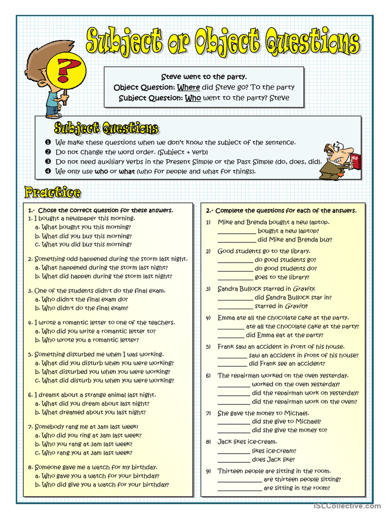 Subject or Object Questions | PDF | Lunch | Subject (Grammar)