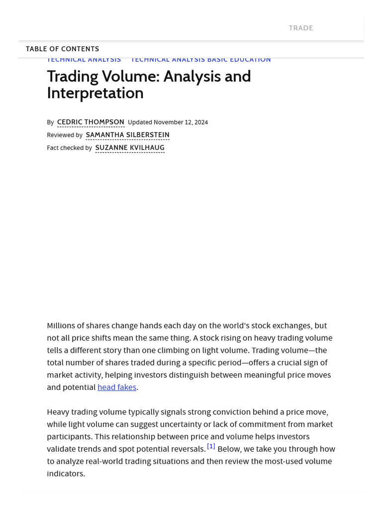 Trading Volume Analysis Explained | PDF | Technical Analysis | Market Trend
