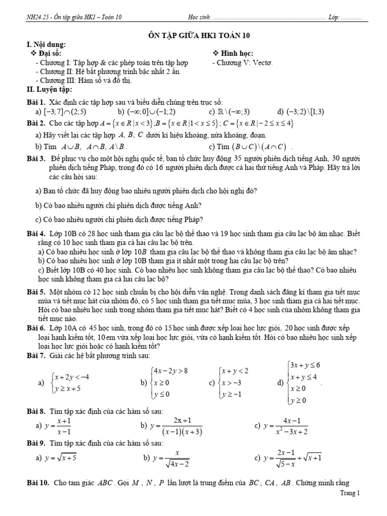 2425 - de Cuong On Tap Giua Hk1 Toan 10 | PDF