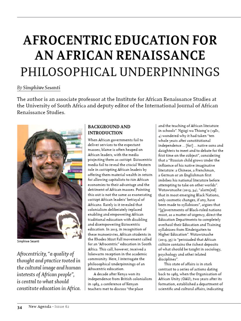 Sesanti Afrocentric Education Philosophical Underpinnings New Agenda | PDF