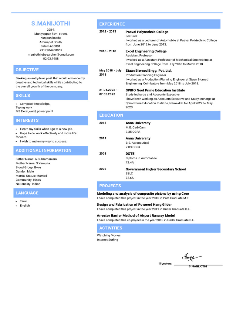 Manijothi New updated resume _230807_175246 | PDF | Engineering