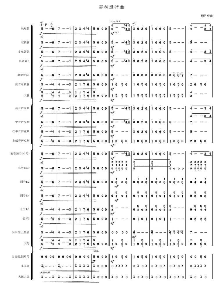 A0063.雷神进行曲 简谱 管乐总谱+分谱 ￥60元 | PDF