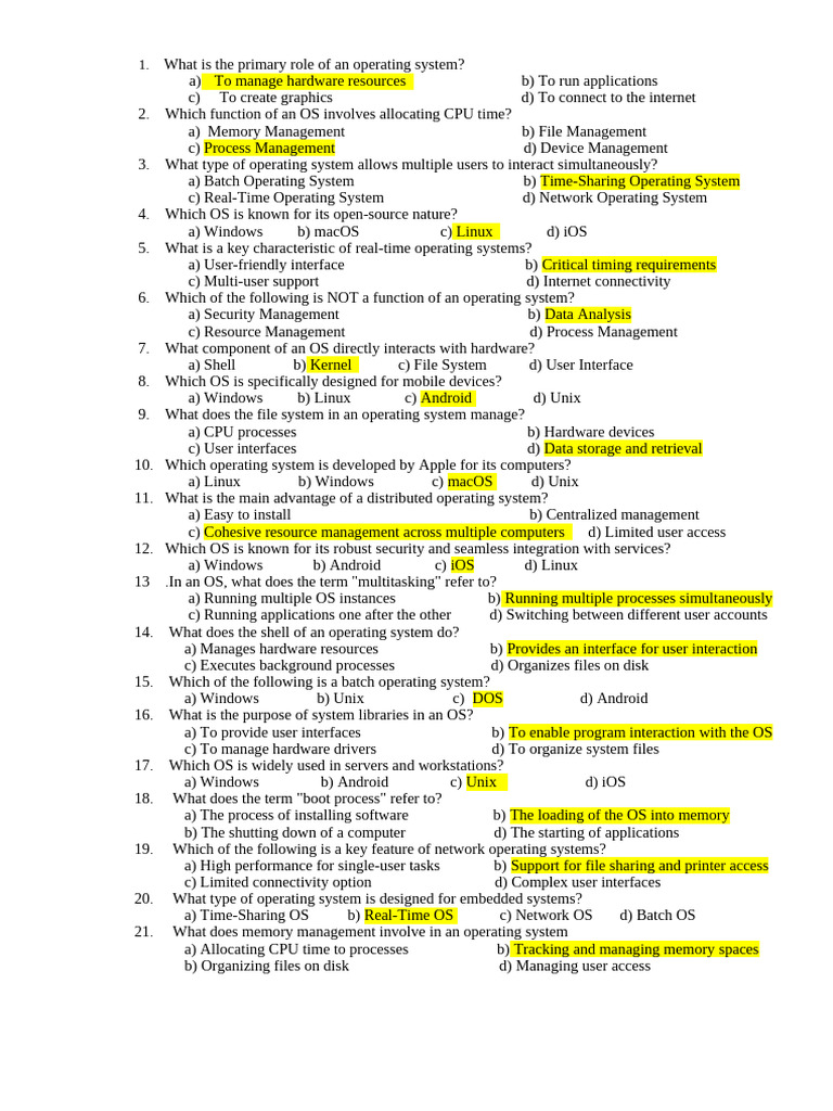 50 questions OS | PDF | Operating System | Process (Computing)