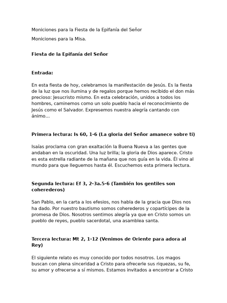 Moniciones para La Fiesta de La Epifanía Del Señor | PDF | Cristo ...