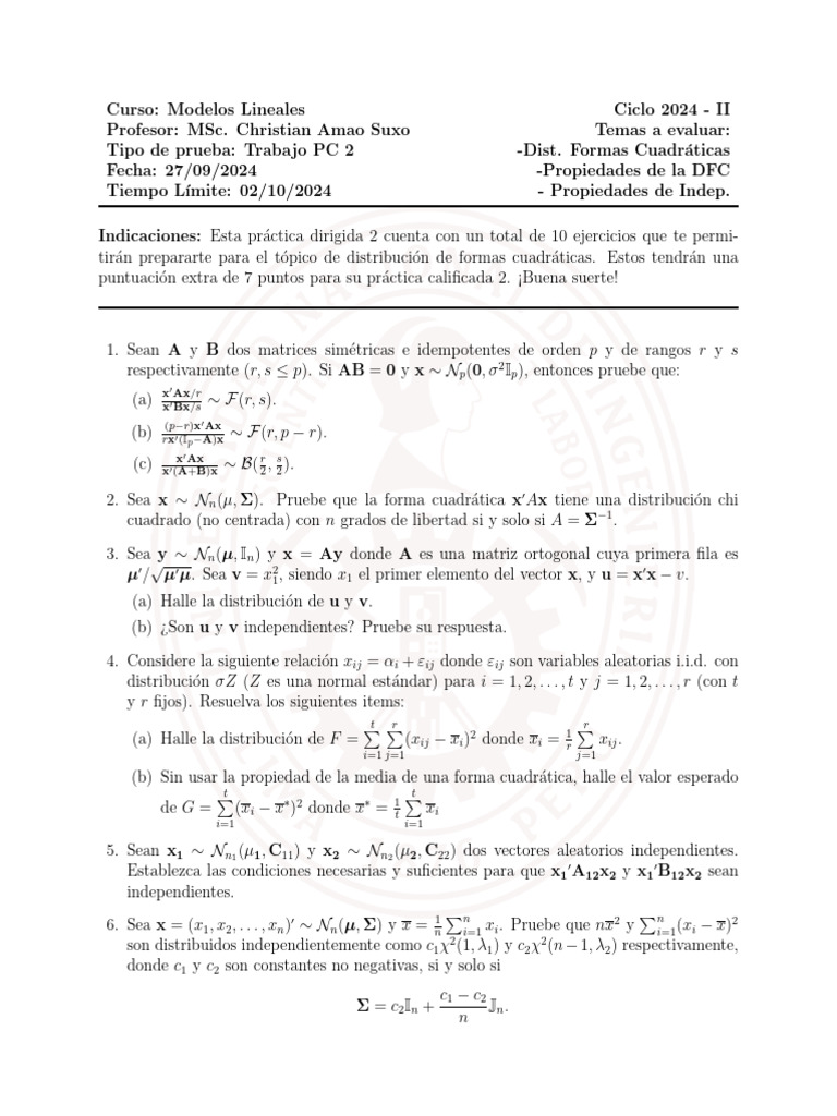 PD2 - ML - 2024 Ii | PDF | Matriz (Matemáticas) | Objetos matemáticos