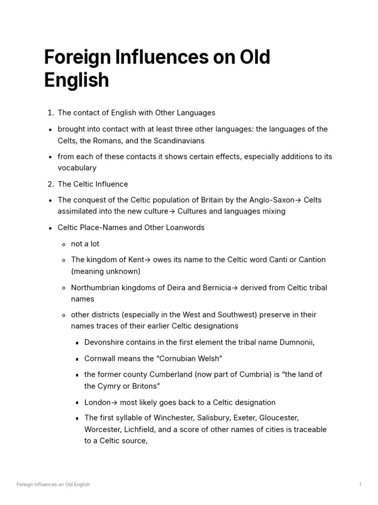 Foreign Influences on Old English | PDF | Word | Celts