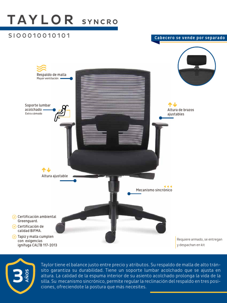 FT SIO0010010101 Silla Oficina Taylor Syncro Negro | PDF
