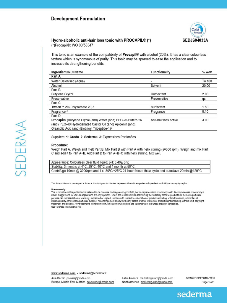 PROCAPIL - SEDJS04033A - Hydro Alcoholic Anti Hair Loss Tonic 20 | PDF