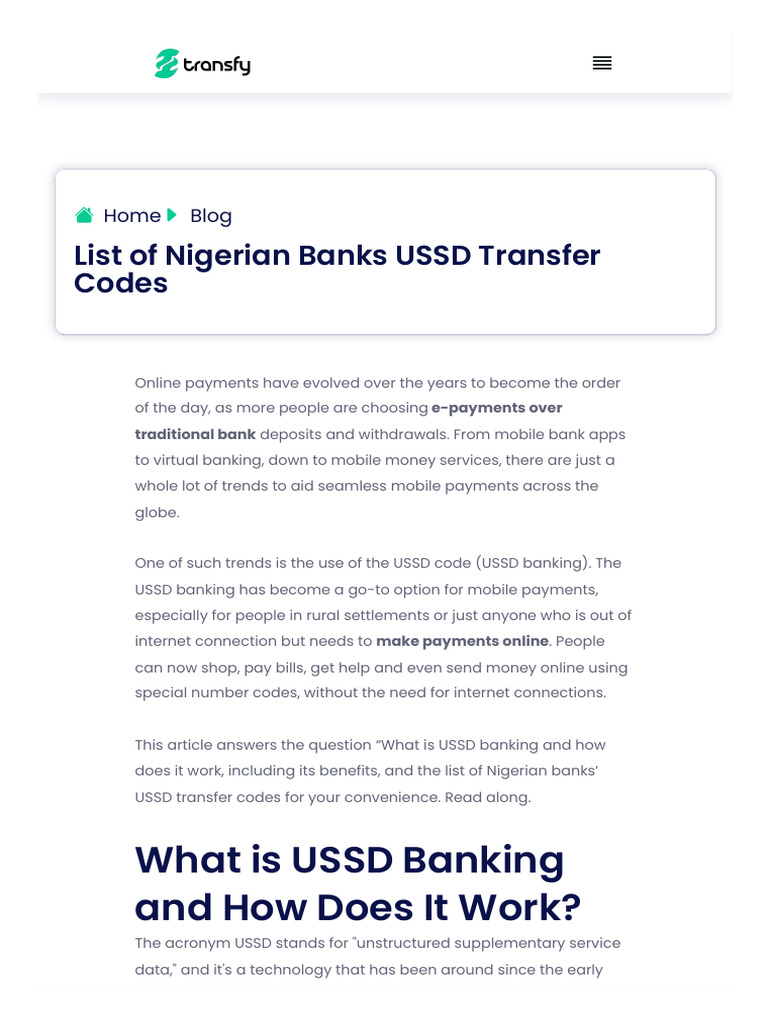List of Nigerian Banks USSD Transfer Codes | PDF | Personal ...