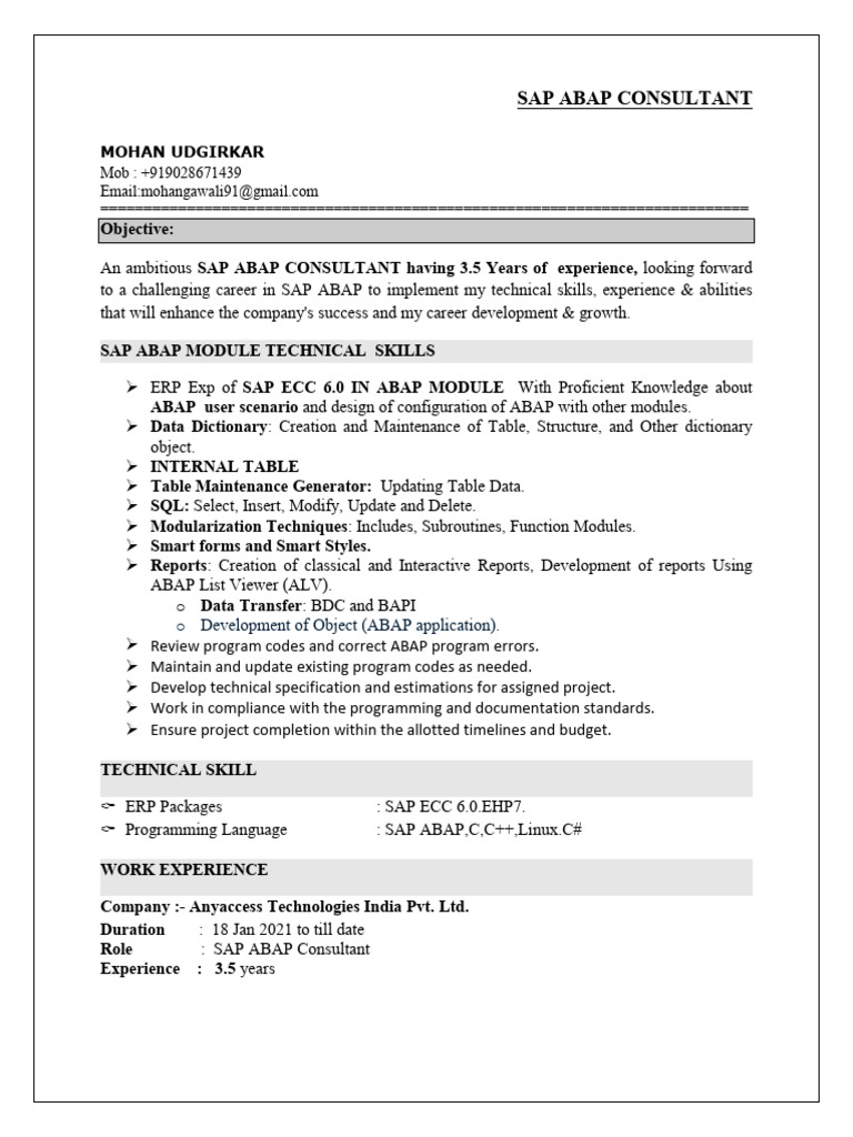 MOHAN UDGIRKAR SAP ABAP 2_1715776471363_Mohan Udgirkar | PDF | Computer Engineering | Software ...