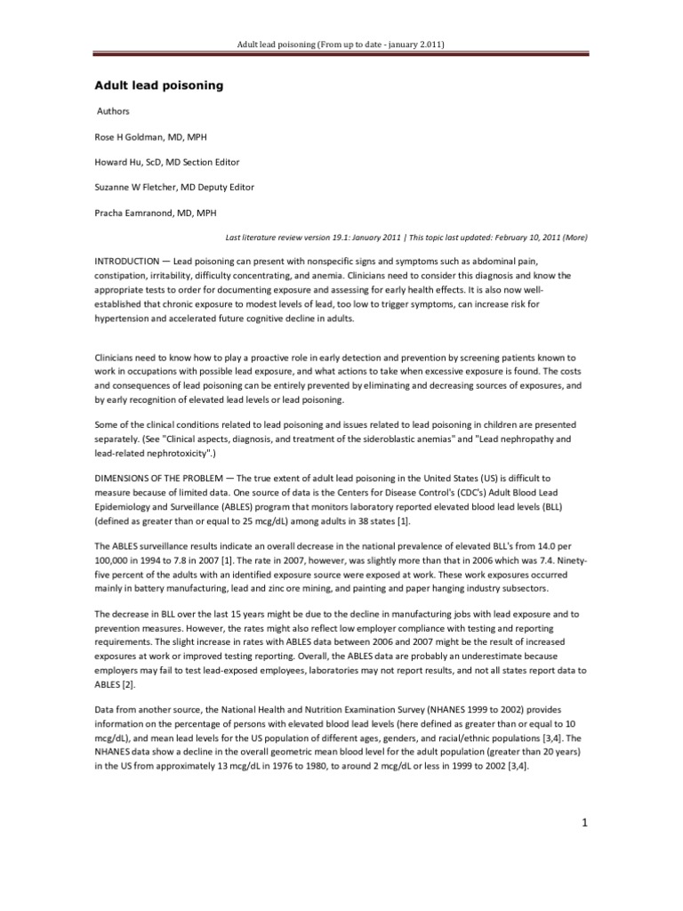 Adult Lead Poisoning | PDF | Lead | Hypothermia