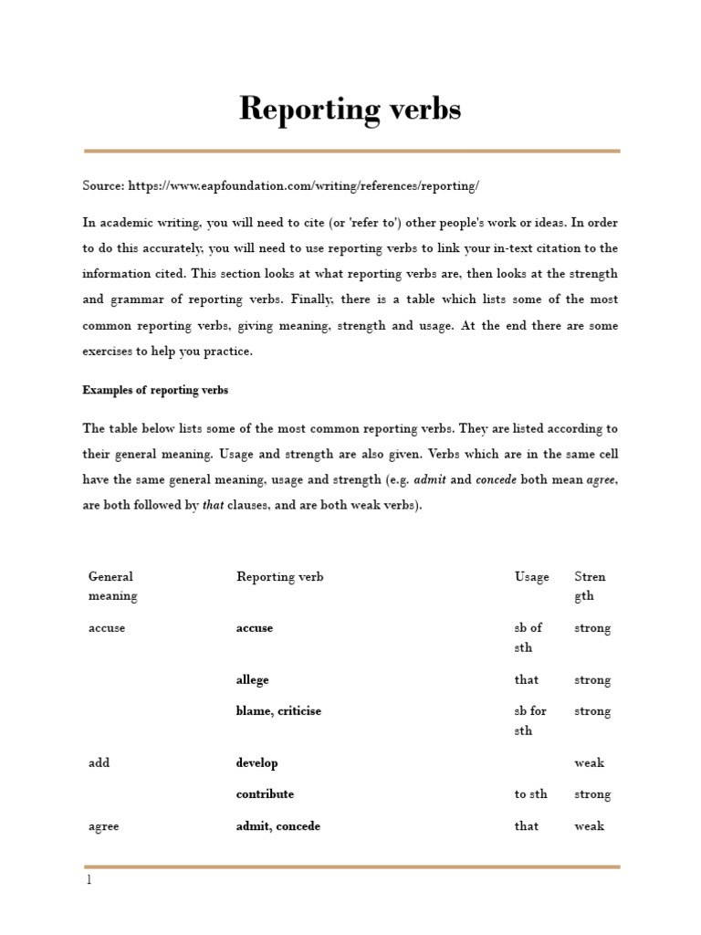 Understanding Weak Reporting Verbs | PDF