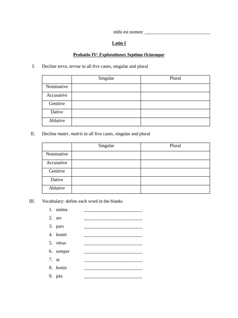Latin I - S24 - Quiz 4 | PDF