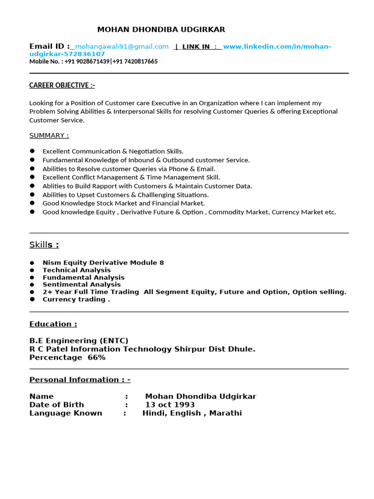 CV MOHAN Customer Service (1) | PDF