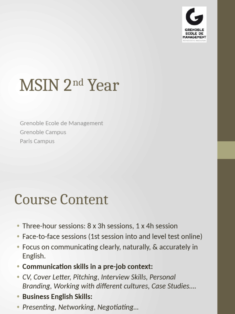 Course Intro PPT - MSNI 2A - 2023 - 2024 2 | PDF | English Language ...
