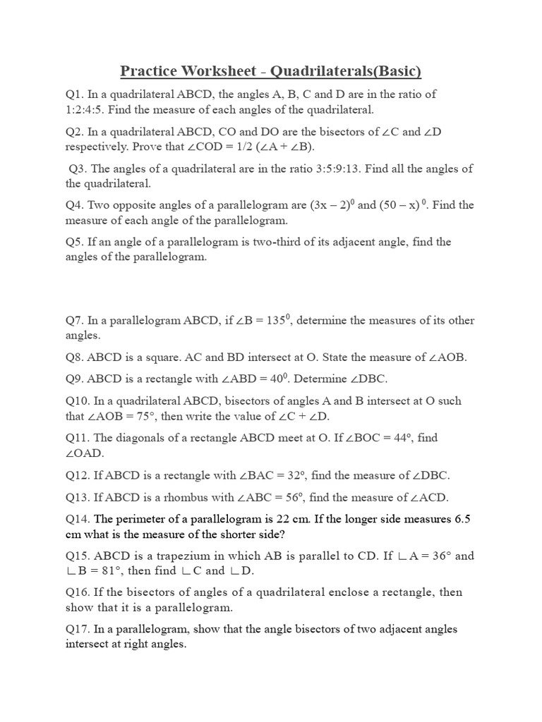 9 WS Quadrilaterals (Basic) | PDF | Rectangle | Classical Geometry
