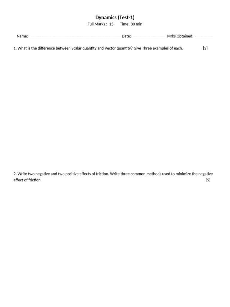 Dynamics Test-1 | PDF