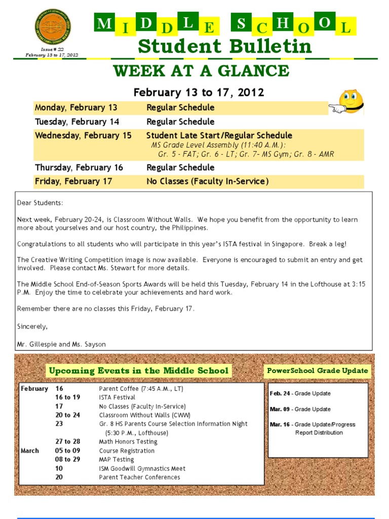 Middle School Weekly Bulletin Update | PDF | Sports | Leisure