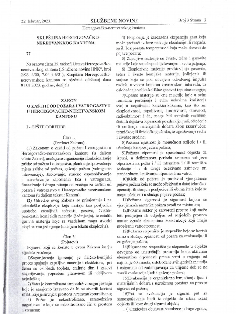 Zakon o Zastiti Od Pozara I Vatrogastvu U HNK | PDF