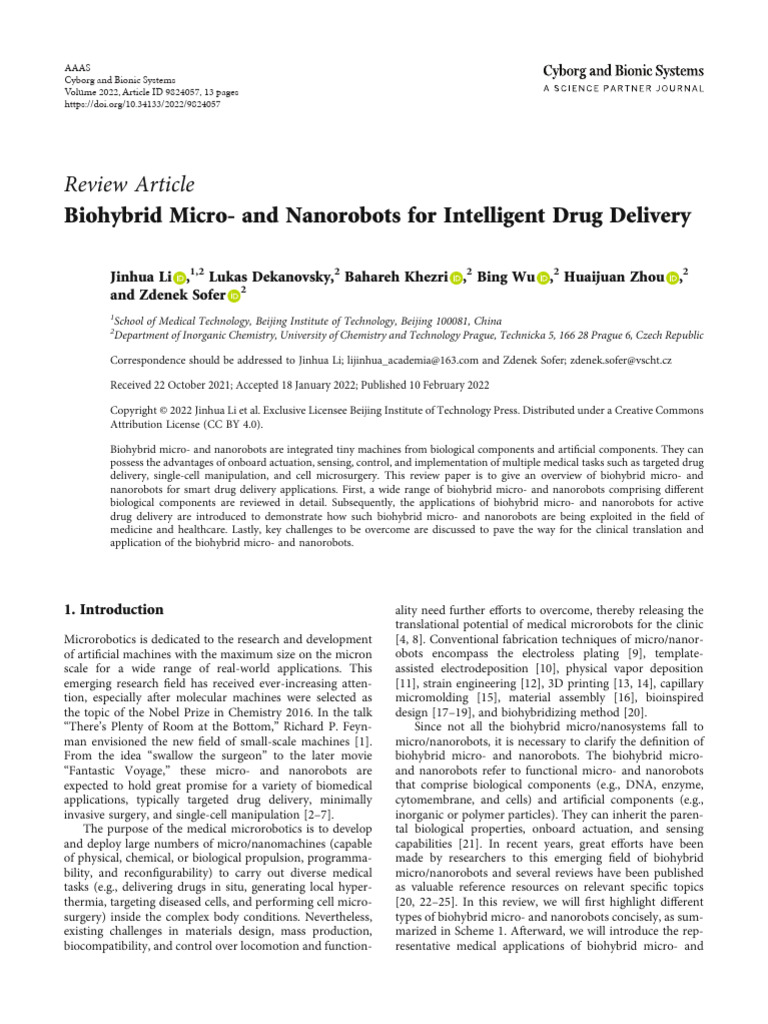 Biohybrid Micro - and Nanorobots For Intelligent Drug Delivery - 110414 ...