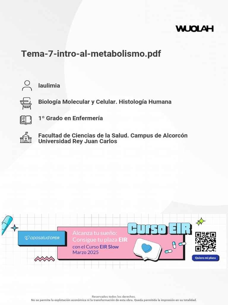 Wuolah Free Tema 7 Intro Al Metabolismo | PDF | Metabolismo | Trifosfato de adenosina