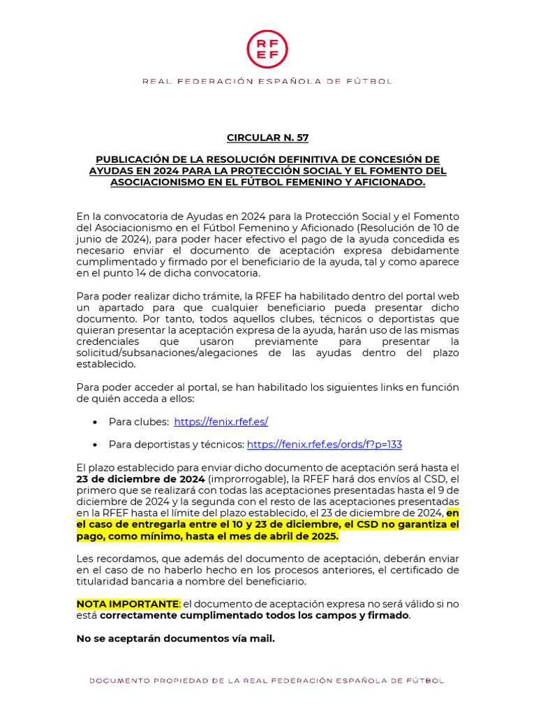CIRCULAR #57 Aceptaciones 2024 | PDF